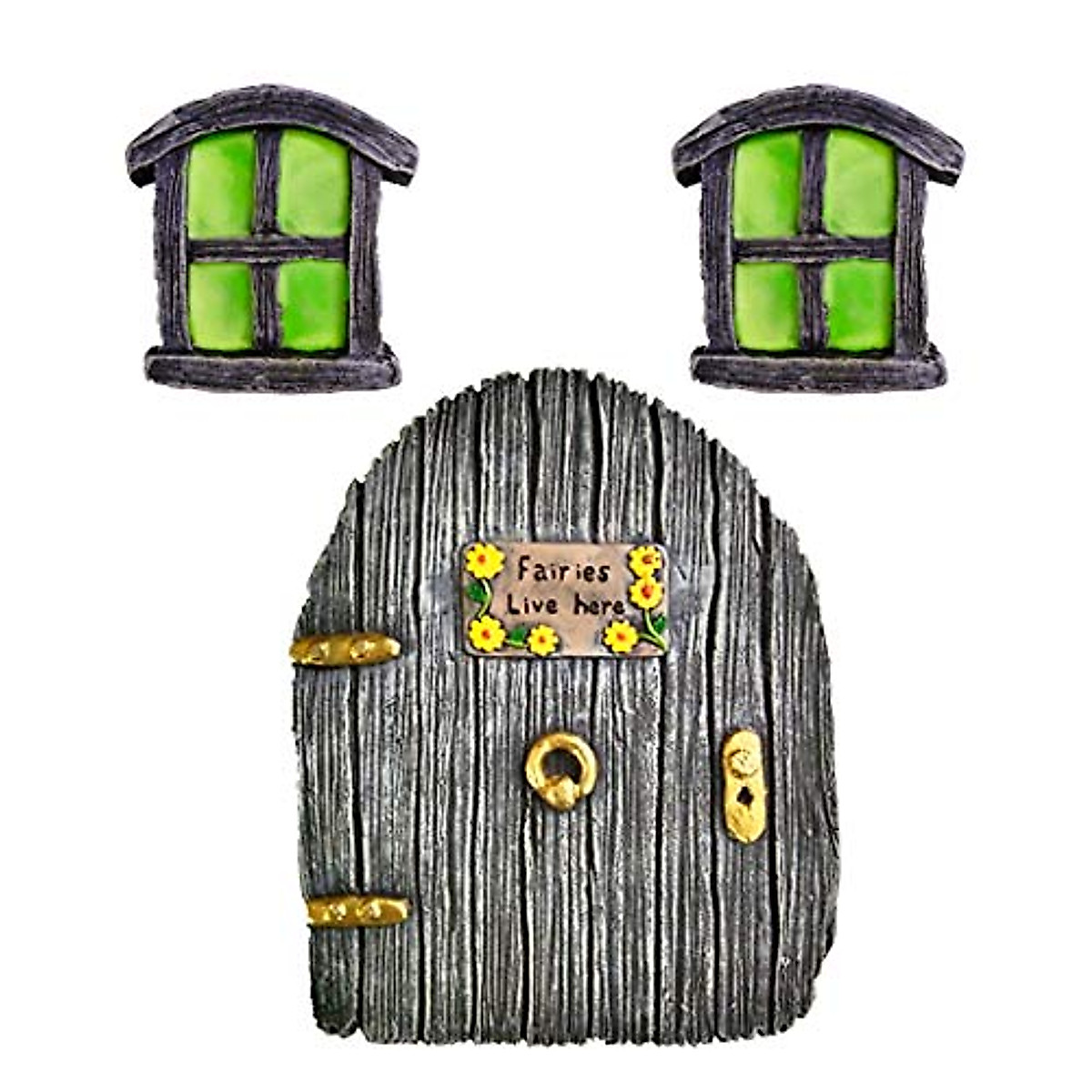MasGo Fairy Garden Doors and Windows for Trees Miniature Fairy Gnome Home Glow in The Dark Yard Art Sculpture Decoration Miniature Accessories(3 Pack)