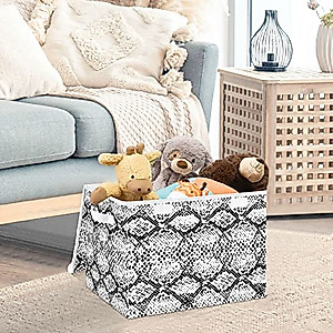 senya Large Storage Bins with Lids Large Closet Storage Bins Snake Skin Black and White, Foldable Fabric Storage Boxes with Handle for Home Bedroom Office(228vb9e)