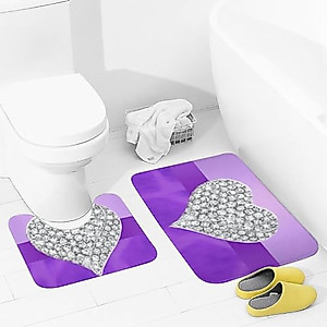 Bathroom Rug Set 2 Piece Purple Giraffe Diamond Heart Bath Rugs and U-Shaped Contour Toilet Rug, Non-Slip Bath Carpet Bath Mats for Bathroom 15.7"x23.6"