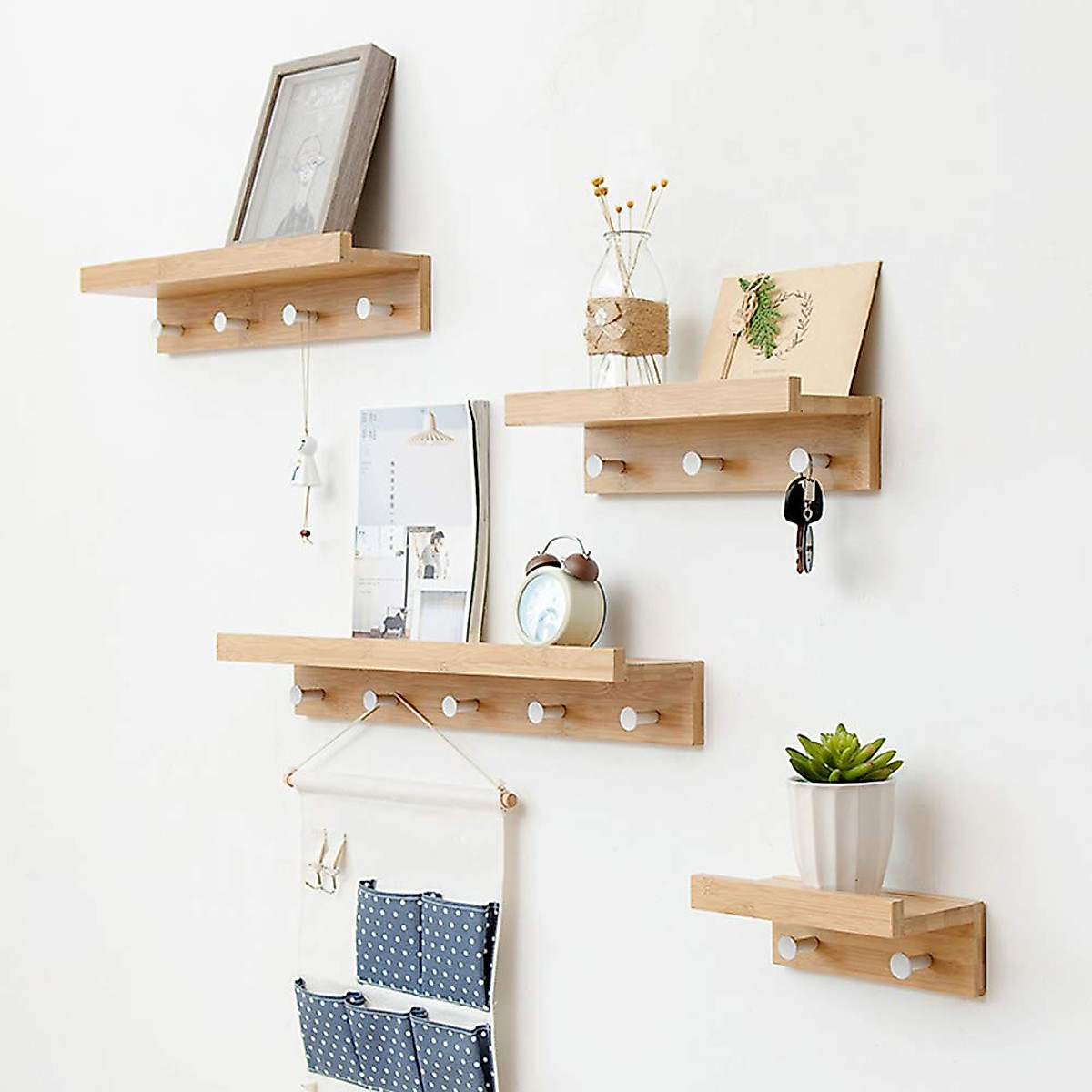 Cabilock Wall Storage Racks Floating Holder Decorative Shelf Storage Rack with Hooks Wall Mounted Ledge