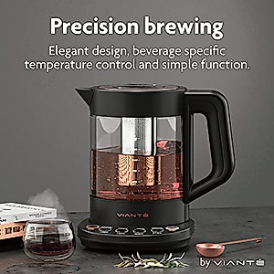 Hot Tea Maker Electric Glass Kettle with tea infuser and temperature control. Automatic Shut off. Brewing Programs for your favorite teas and Coffee.