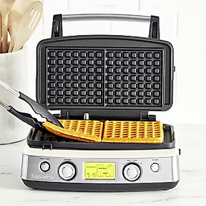 GreenPan Elite 2-Square Belgian & Classic Waffle Iron, Healthy Ceramic Nonstick Aluminum Dishwasher Safe Plates, Adjustable Shade/Crunch Control, Wont Overflow, Easy Cleanup Breakfast, PFAS-Free,White