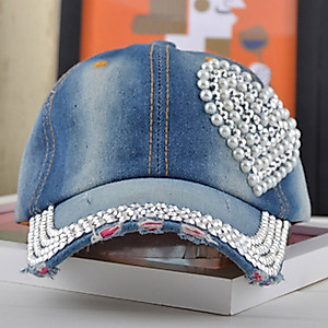 Anjoy Women Loving Heart Bling Rhinestone Sport Jeans Baseball Golf Cap Hat