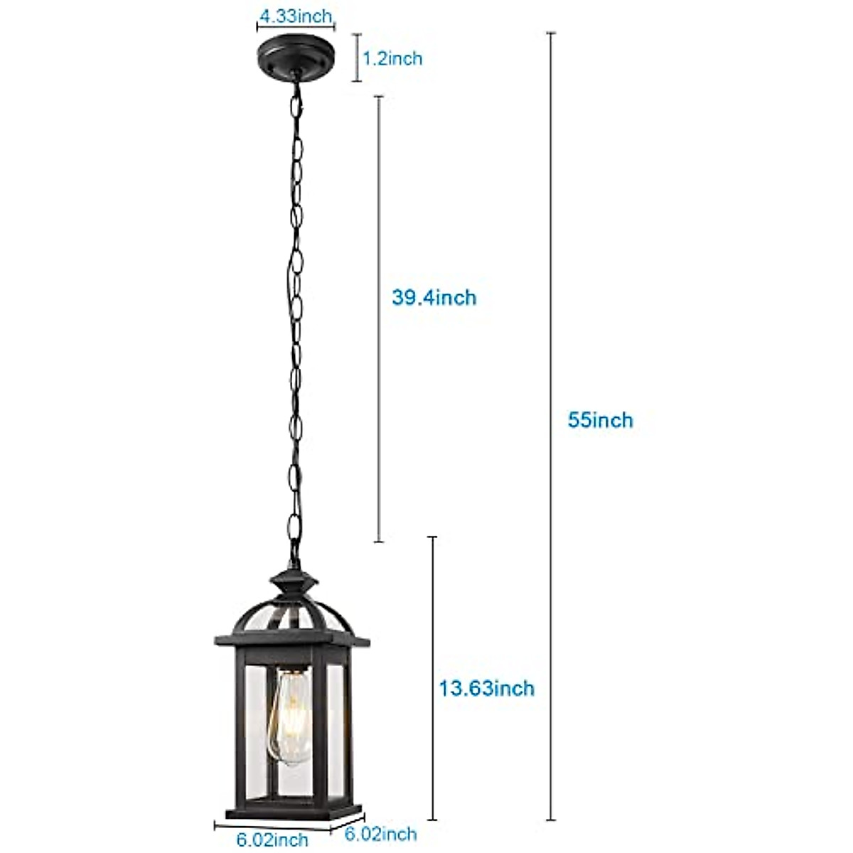 Darkaway Outdoor Pendant Light Fixture Lantern, Hanging Porch Light with Glass Aluminum Outdoor Pendant Lights for Porch, Patio, Entryway (1 Pack, Black)