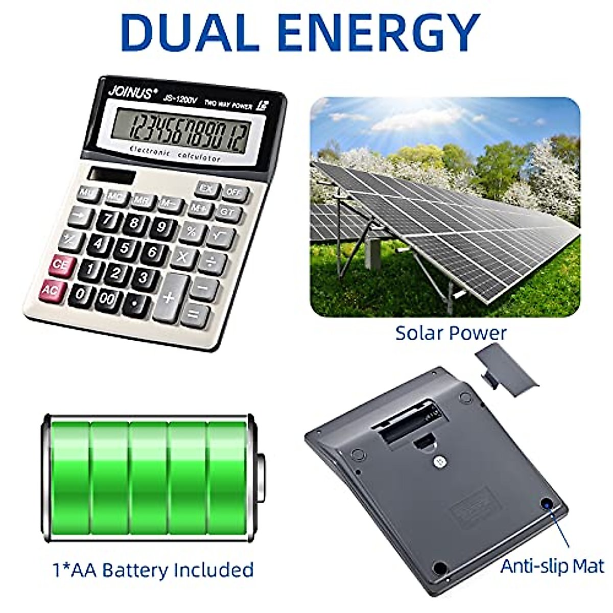 Calculator, Standard Function Desktop Calculator with 12-Digit Large LCD Display and Big Sensitive Computer Keys, Solar Battery Dual Power Calculator，Easy to use Basic Calculator