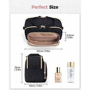 BAGSMART Travel Makeup Bag, Cosmetic Bag Organizer Case, Portable Makeup Travel bag for Women for Travel Accessories, Makeup Toiletry Bag with Dual-Zippered Large Wide-open and Handle-black