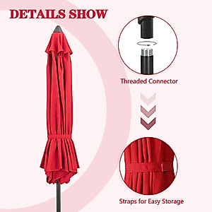 Ulax furniture Sunbrella 9Ft Patio Umbrella, Outdoor Market Table Umbrella with Push Button Tilt&Crank, (Jockey Red)