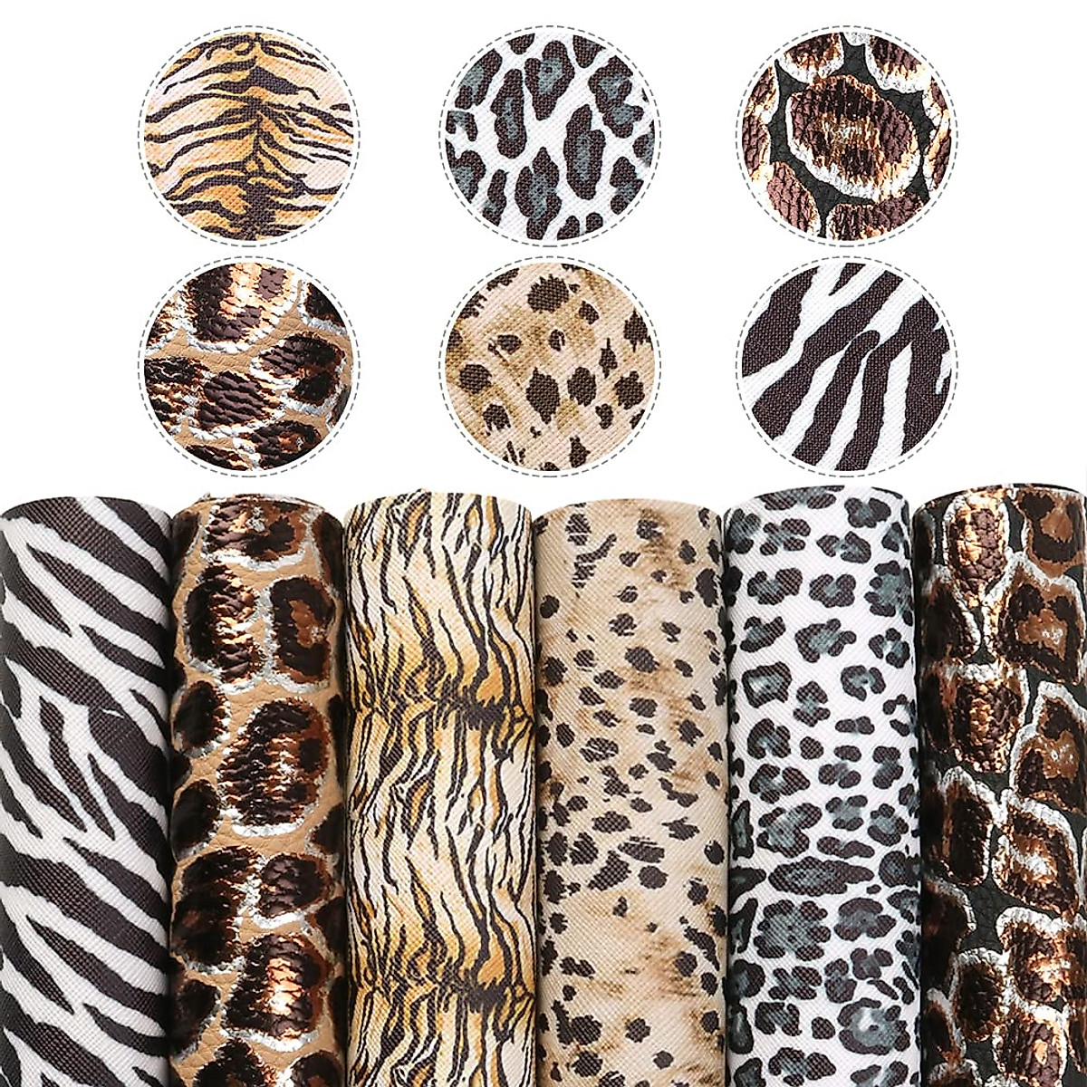 David accessories Metallic Leopard Zebra Pattern Printed Faux Leather Fabric Sheets 6 Pcs 7.7" x 12.9" (20 cm x 33 cm) Include 2 Kinds of Leather Fabric for DIY Bows Earrings (Leopard Printed Set)