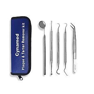 CynaMed Dental Tools Oral Care Kit (5-Pack) – Stainless Steel Dental Pick, Tartar Scraper, Scaler, Tweezers, and Mouth Mirror for Personal & Pet Use