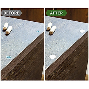 Bekecidi 6 Sheets 324pcs White Self-Adhesive Screw Hole Stickers, Plastic Screw Hole Cover Stickers Dustproof Screw Cap Covers for Wood Furniture Cabinets Screws (21mm)