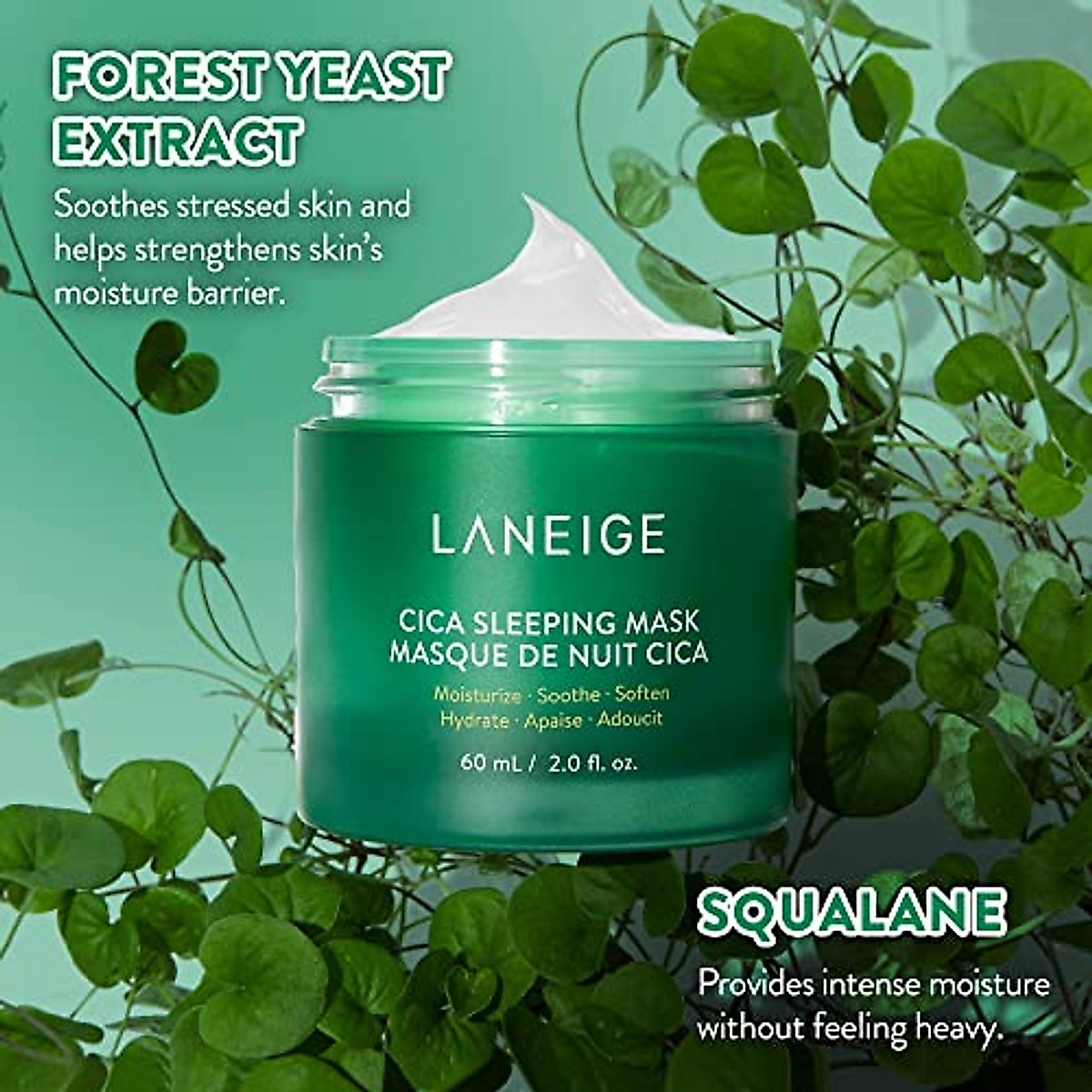 LANEIGE Hypoallergenic Cica Sleeping Mask: Hydrate, Nourish, and Soothe Stressed Skin, 2.0 fl. oz.(Packing may vary)