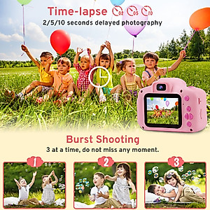 PROGRACE Kids Camera Girls Gift - Camera for Kids Dual Selfie Children Camera Age 3 4 5 6 7 8 9 Year Old Kids Digital Camera Toys for Kids Birthday Gift for Girls Kids Video Camera Pink