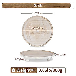 Hanobe Wood Risers for Decor: Rustic Round Wooden Pedestal Stand Tray for Display Farmhouse Table Decorative Risers for Dessert Candle Cake Plant, White 11"