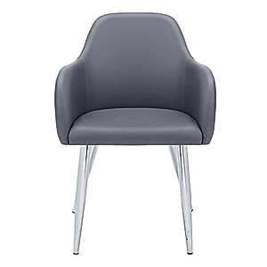 Monarch Specialties 1192, Set of 2, Side, Upholstered, Kitchen, Room, Pu Leather Look, Metal, Contemporary, Modern Dining Chair, 17.50" L x 23.5" W x 33" H, Grey | Chrome Legs