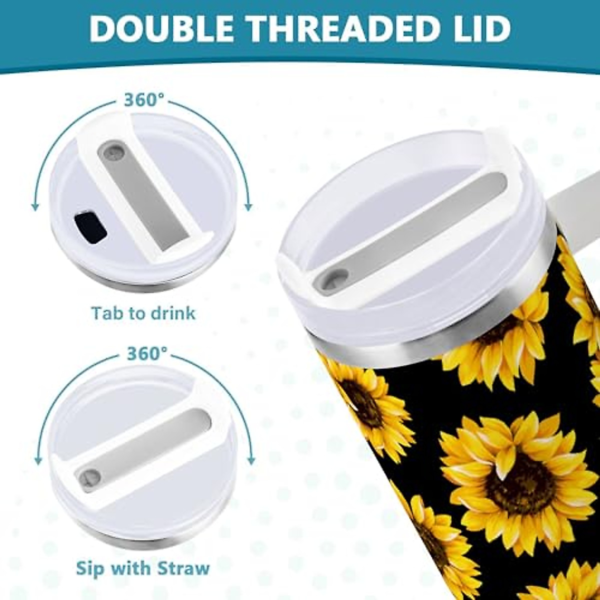 MCHIVER Black Sunflowers 30 oz Tumbler with Handle and Straw Stainless Steel Vacuum Water Bottle Leak-proof Travel Coffee Mug Insulated Water Bottle for Car Home Office