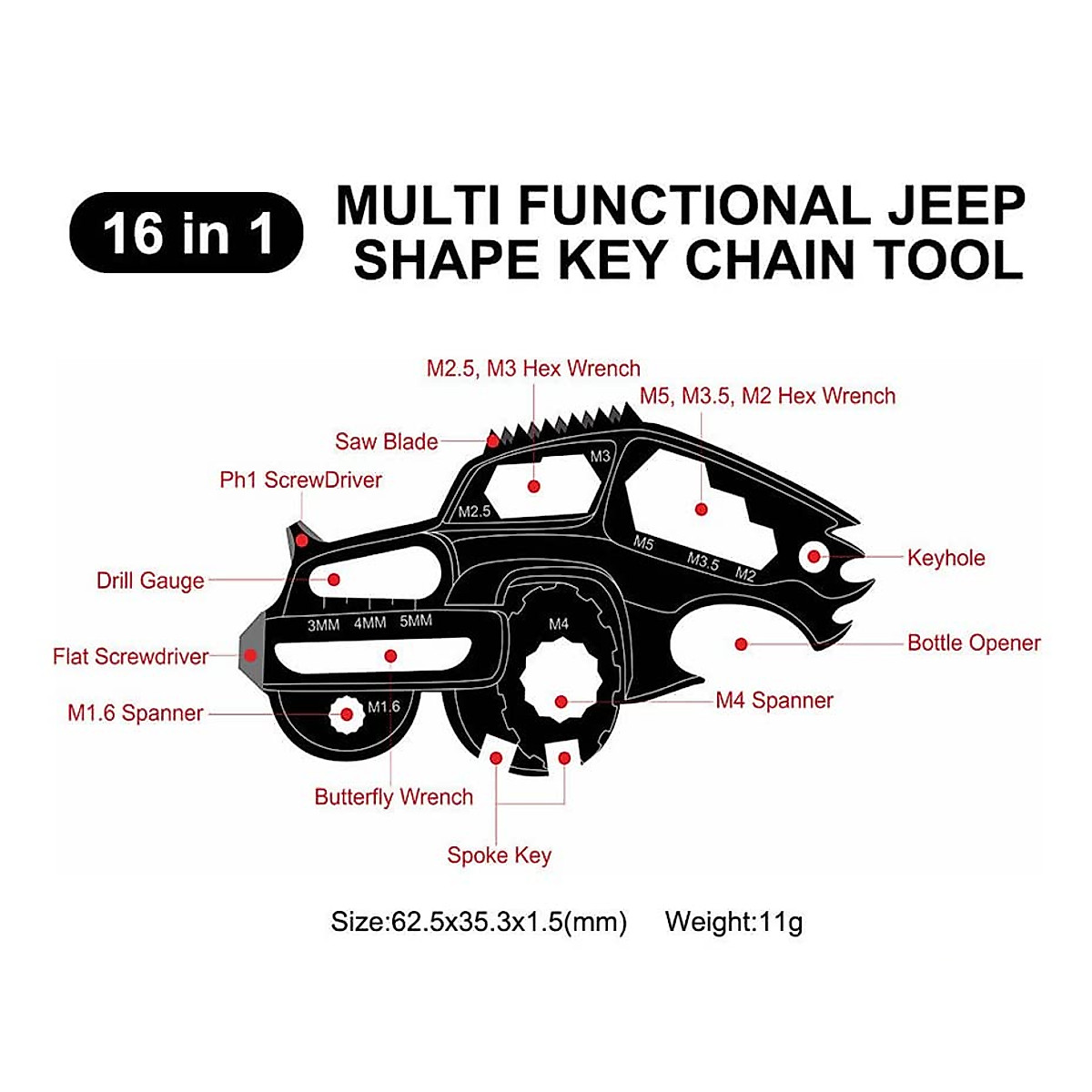 16 in 1 Multi Functional Key Chain Tool - Multitool Bottle Box Opener Tactical Keychain Useful Cool Keychains Car Accessories Men - All in One Tools Multitool - Best Function Survival Gear