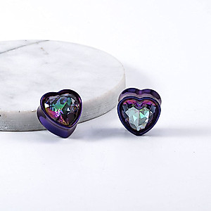 PUNKYOUTH Surgical Steel Heart-Shaped Zircon Double Flared Ear Tunnels And Plugs Stretcher Expander Sold As Pair Gauge 8mm-25mm