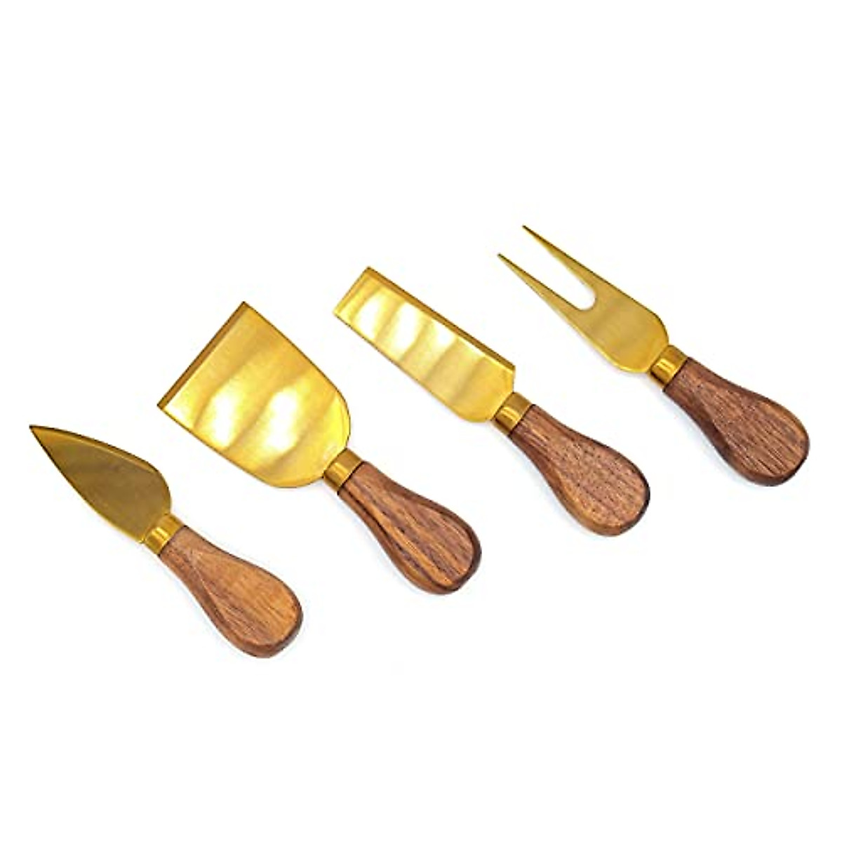 Montecito Home -Premium Modern Black Walnut and Gold Cheese Knives Set - Set of 4 - For Charcuterie Platters, Cheese Boards, Housewarming, Gift Ready