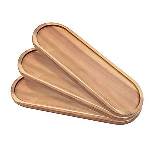 Set of 3 Plates Bathroom Vanity Wood Trays for Home Decor - for Counter Wood Small Decorative Tray, Kitchen Soap Tray,Comestic Holder Bathtub Organizer (14 x 4.7 inches