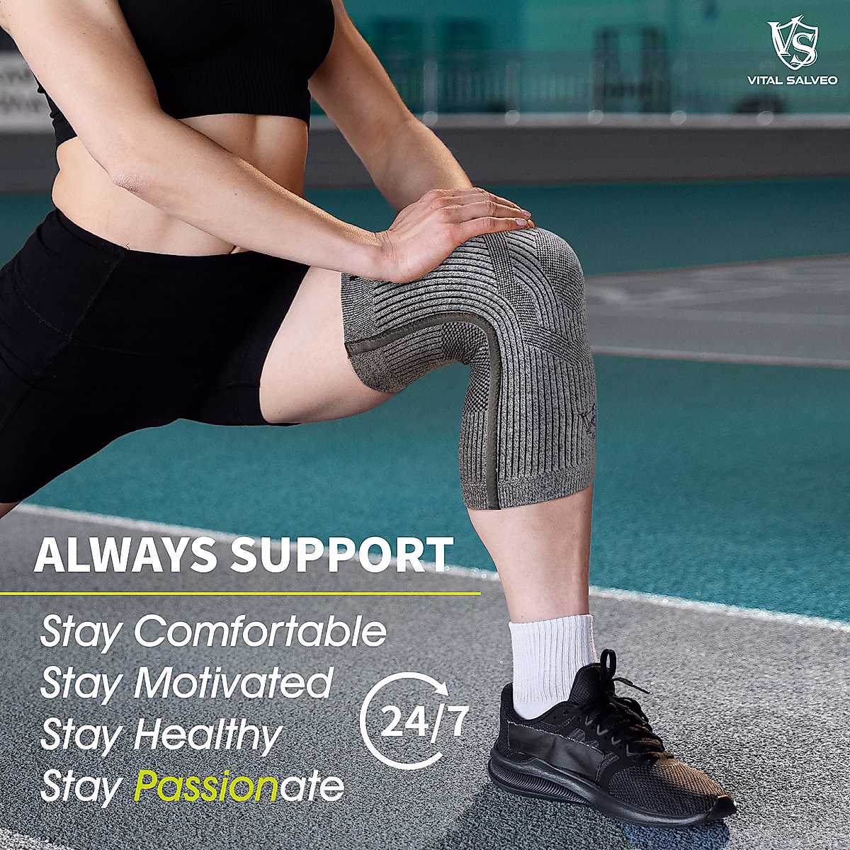 Vital Salveo-Compression Recovery Knee Sleeve/Brace S-Support, Pain Relief, Protects Joint - Ideal for Sports and Daily Wear-Dary Grey (1 Pair)-XXXL