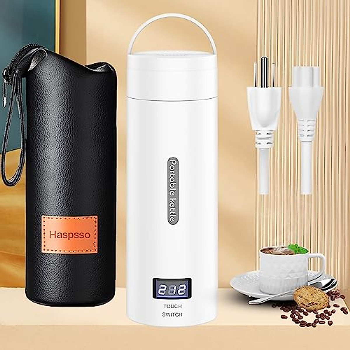 Haspsso Small Electric Kettle for Travel, Portable Tea Hot Water Boiler, Mini Coffee Water Kettle 100% 304 Stainless Steel with 4 Temperature Control, Auto Shut-Off & Boil Dry Protection