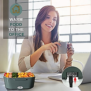 Monteka Electric Lunch Box Food Heater - Leakproof Portable Food Warmer heated lunch box for adults for Car/Home/Truck with 1.5L Removable Stainless Steel Container, 80W, 12V/24V/110V, Green