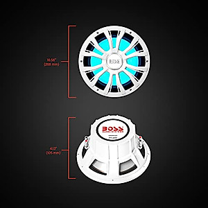 BOSS Audio Systems MRGB10W 10 Inch Marine Audio Subwoofer - 800 Watts Max, Dual 2 Ohm Voice Coil, Multicolor Illumination, Weatherproof, Sold Individually, for Boxes Enclosures, Hook Up to Amplifier