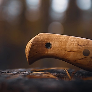 HELLE Knives - Nord - Full Tang Stainless Steel Blade, Curly Birch Handle, Fixed Blade With Sheath, Handcrafted