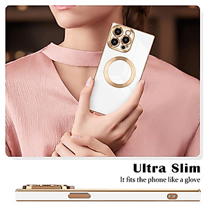 Newseego for iPhone 13 Pro Max Magnetic Case, Luxury Plating Edge Case for Women Girls Men Soft TPU Bumper Anti-Scratch Shockproof Protective Case Cover for iPhone 13 Pro Max-White