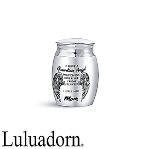 Luluadorn Mini Urn for Ashes Mother Women I Have a Guardian Angel Watching Over Me from Heaven I Call Her Mom