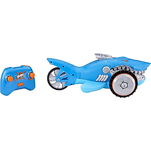 Hot Wheels R/C Supercharged Shark Vehicle, that Races on Land & Water, R/C Chomping Mechanism, Dynamic Steering, for Kids 5 Years Old & Older [Amazon Exclusive]