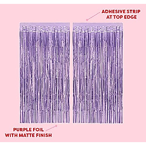 xo, Fetti Party Decorations Matte Purple Fringe Foil Curtain - Set of 2 | Bachelorette Bridal Shower Backdrop, Wedding, Birthday Photo Booth