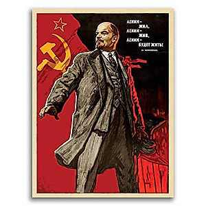 Magnet Lenin Lives! 1960s Russian Marxist Communist Propoganda Magnet Vinyl Magnetic Sheet for Lockers, Cars, Signs, Refrigerator 5"