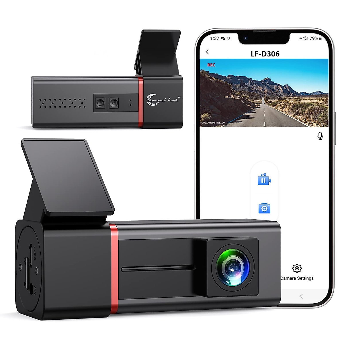 Dash Camera for Cars, 1080P FHD Dash Cam Front, Car Camera Dashcam with WiFi APP Control, Loop Recording, G-Sensor, Night Vision, 24H Parking Mode, Support 128GB SD Card Max (Not Included