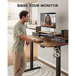 ErGear Electric Standing Desk with Double Drawers, 48x24 Inches Adjustable Height Sit Stand Up Desk, Home Office Desk Computer Workstation with Storage Shelf, Vintage Brown