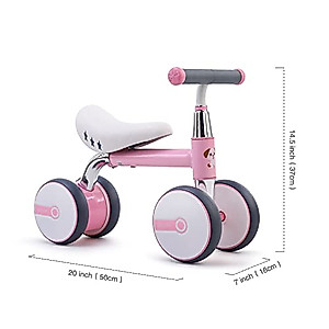 Baby Balance Bike Children Walker 36 Months Baby Bicycle No Padel Infant 4 Wheels Riding Toys for 3 Year Old Boys Girls (Pink)