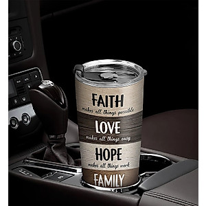 20oz Cross Faith Hope Love Tumbler, Religious Gifts, Christian Gifts, Coffee Thermos for Women, Men, Stainless Steel Double Wall Vacuum Insulated Coffee Mug, Travel Cup with Lid