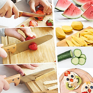 Kibbidea Kids Knife Set for Real Cooking, 4pcs Toddler Safe Kitchen Cutting Knives, Stainless Steel Blades, Children First Starter knife, BPA-free (Silver)