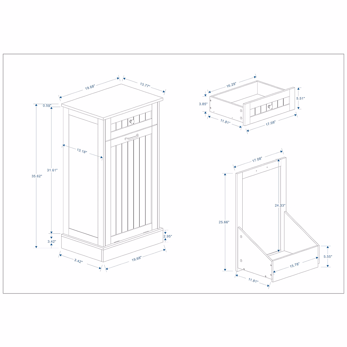ELEMENT ACE 10 Gallon Tilt Out Trash Cabinet Kitchen Island Multi Functional Storage Easy Assembly Stylish and Durable White