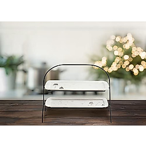 DEMDACO Snow Day Classic White and Black Stoneware and Iron 2-Tier Christmas Serving Tray