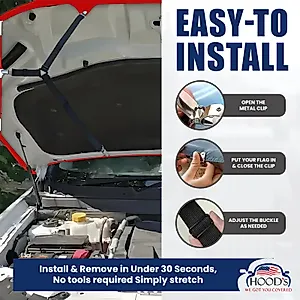 Hood's Flags] American Flag Car Hood Cover 63"x47" (120x160cm) - Universal Fit for Trucks, Car, SUV, or Van. Polyester Spandex Material, Weather-Resistant with Secure Fasteners