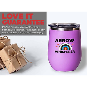 Archery Pink Wine Tumbler 12oz - Arrow Whisperer - Archery Trainer Bowfishing Deer Shooting Target Shot