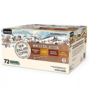 New England Coffee Winter Collection Variety Pack Keurig K-Cup Pods: Flavors Gingerbread Cookie, Eggnog, Maple French Toast and Chocolate Cappuccino, 72-Count