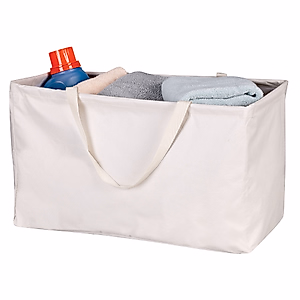 Household Essentials 2213 Krush Canvas Utility Tote | Reusable Grocery Shopping Laundry Carry Bag | Beige, White, Natural