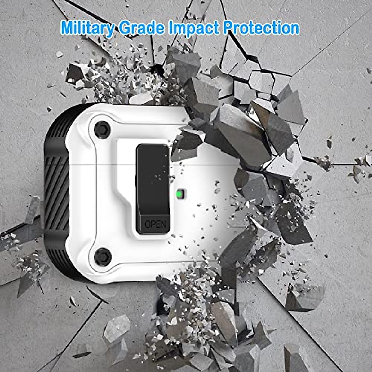 R-fun Airpods Pro 2nd Generation/1st Generation Case Cover with Automatic Snap Switch, Secure Lock Clip Super Protective for Airpods Pro Case (2019/2022) with Keychain for Men Women，White