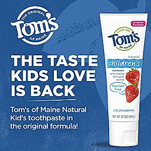 Tom's of Maine Natural Kid's Fluoride Free Toothpaste, Silly Strawberry, 5.1 oz. (back in original formula)