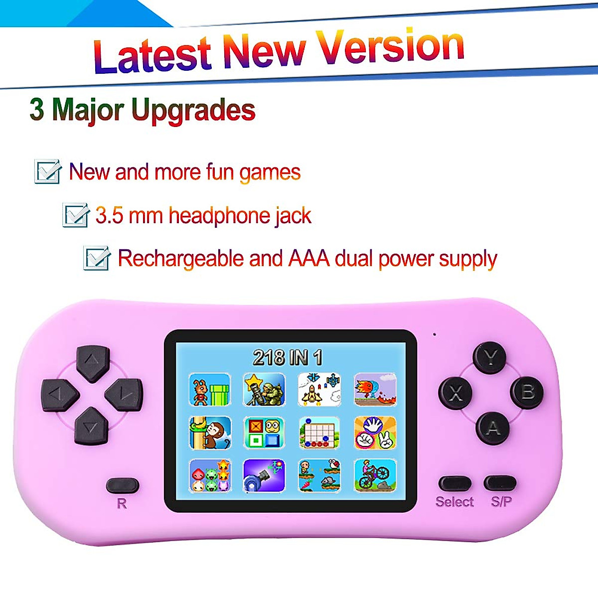 Douddy Kids Retro Handheld Game Console Built in 218 Old School Video Games 2.5'' Display USB Rechargeable 3.5 MM Headphone Jack Arcade Entertain System Children Birthday (Pink)