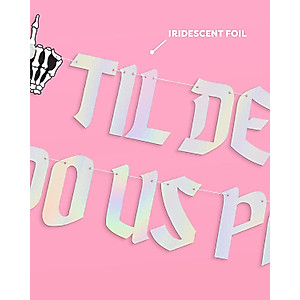 xo, Fetti Til Death Do Us Party Fringe Banner - Black and Iridescent, 5 Ft. | Bachelorette Party Decoration, Gothic Bach, Bridesmaid Favor, Rock Bride to Be Gift, Bridal Shower Supplies, Photobooth Backdrop