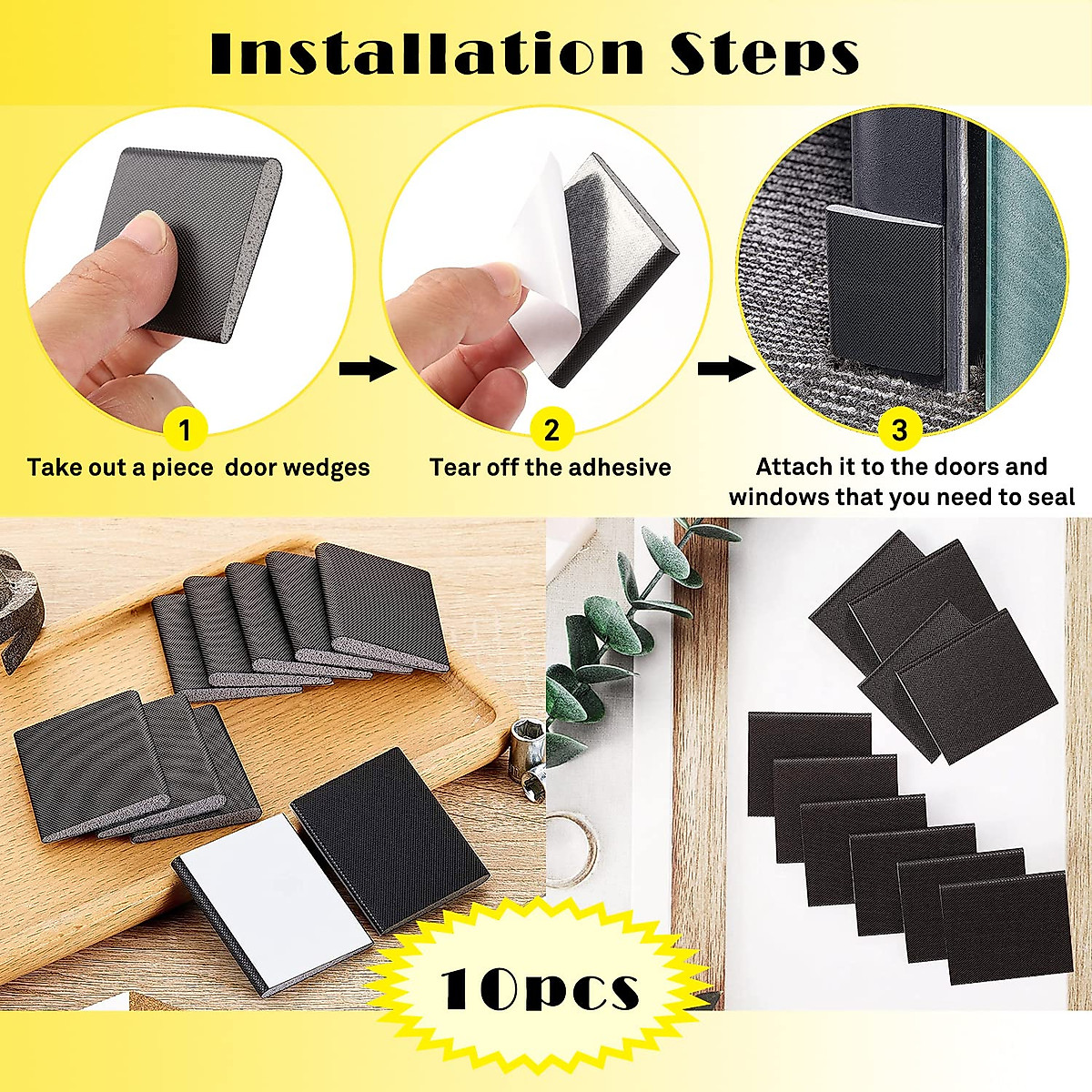 Door Corner Seals Exterior Door jamb Frame Seal Wedge Draft Stopper with Adhesive 10 Pack for Weather Stripping and Draft Protection Foam Corner Seal, Isolation of Noise(Black)