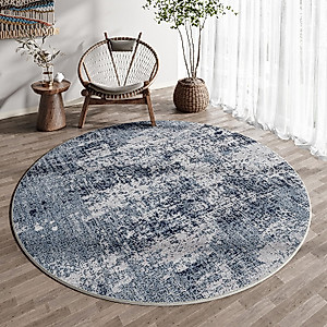 PureCozy Modern Abstract Round Area Rug 6ft Grey Circle Entryway Rug 6x6 Machine Washable Kitchen Accent Rug Indoor Low Pile Carpet Distressed Throw Rug Living Room Bedroom Office Laundry Non Slip
